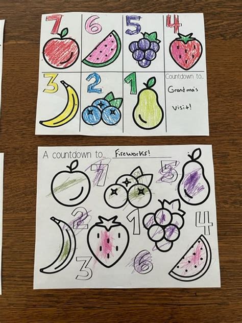 Fruit Countdown Coloring Sheets Etsy