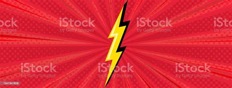 슈퍼 히어로는 번개와 배경반토 노란색 플래시와 빨간색 만화 디자인 벡터 일러스트레이션 번개에 대한 스톡 벡터 아트 및 기타