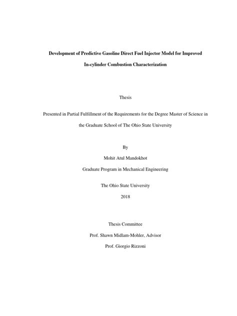 Thesis 1d Injector Model Mohit Atul Mandokhot Pdf Fuel Injection Diesel Engine