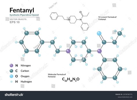 Fentanyl Structural Chemical Formula 3d Model Stock Vector Royalty