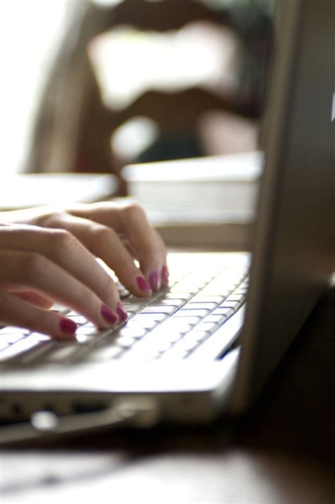 Free Picture Female Babe Typing Keyboard