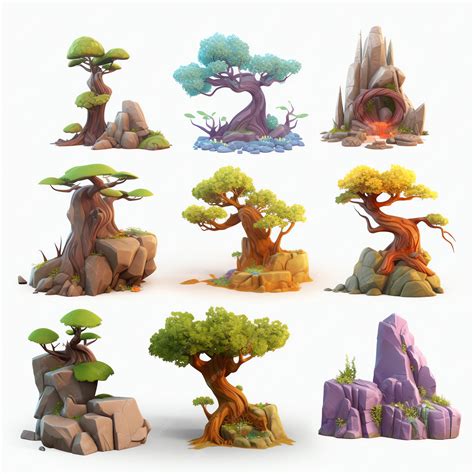 Premium Ai Image 3d Asset Tree For Game Asset Stone Catoon Style