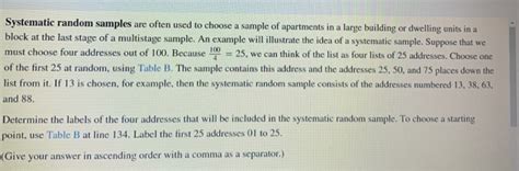 Solved A Systematic Random Samples Are Often Used To Chegg