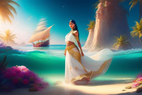 Lexica Beautiful Arabian Princess Wearing White Clothes And Gold Jewels Dancing In Water On