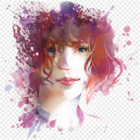 보라색 손으로 그린 문자 여자 일러스트 초상화 아바타 수채화 튄 그림디자인색깔 Png 일러스트 무료 다운로드 Lovepik