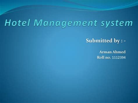 Hotel Management System Project Pptx
