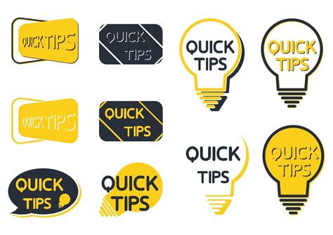 Quick Tip Icon Set Yellow Lightbulb Icons With Quick Tips Text Inside