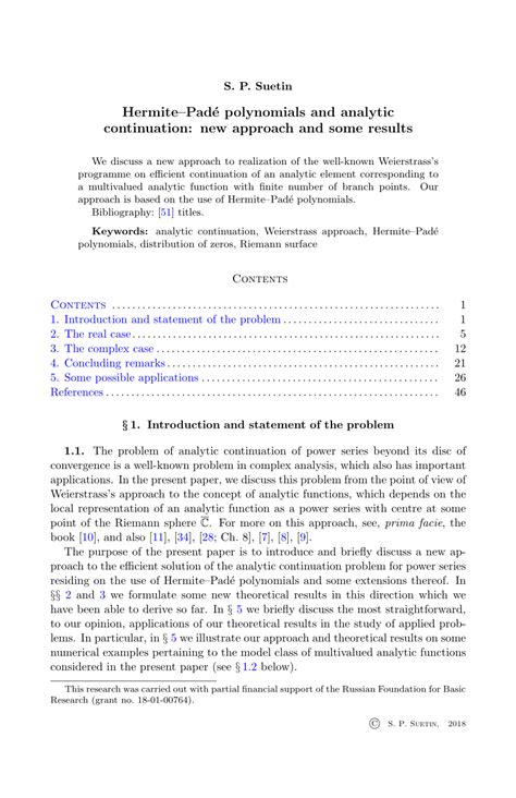 Pdf Hermite Pade Polynomials And Analytic Continuation New