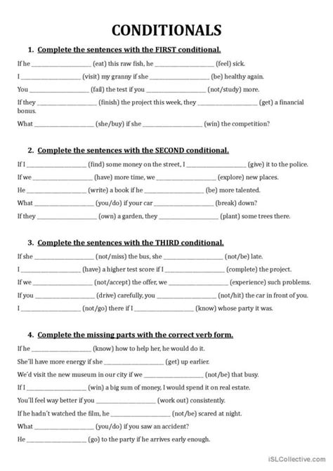Conditionals 1 3 Grammar Drill Worksheet