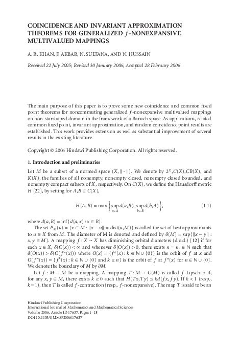 Pdf Coincidence And Invariant Approximation Theorems For Generalized