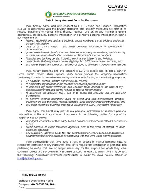 Data Privacy Consent Form Pdf Identity Document Privacy