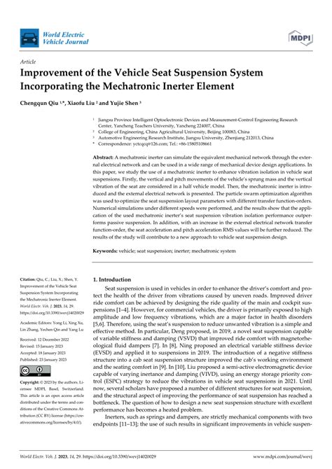 Pdf Improvement Of The Vehicle Seat Suspension System Incorporating The Mechatronic Inerter