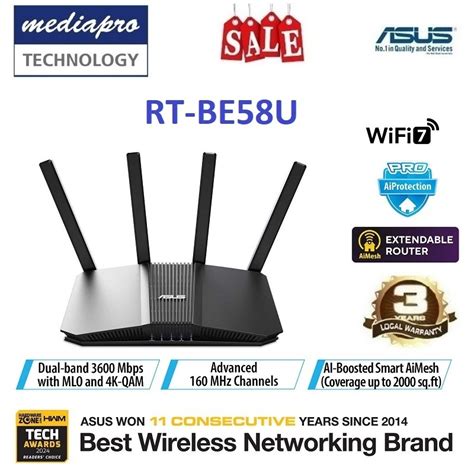 Asus Rt Be58u Dual Band Wifi 7 80211be Be3600 Smart Aimesh