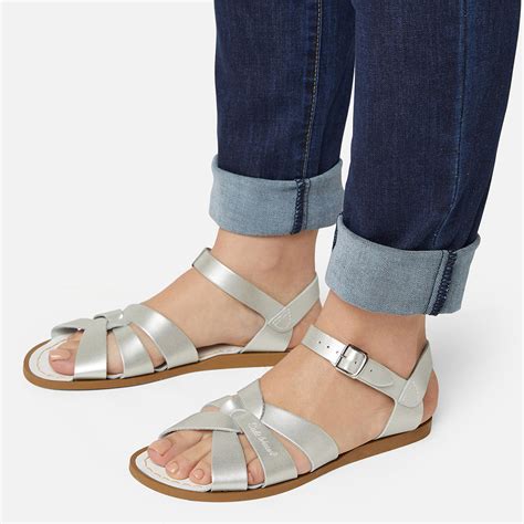 Womens Silver Sandals Stylish Flat Leather Summer Sandals