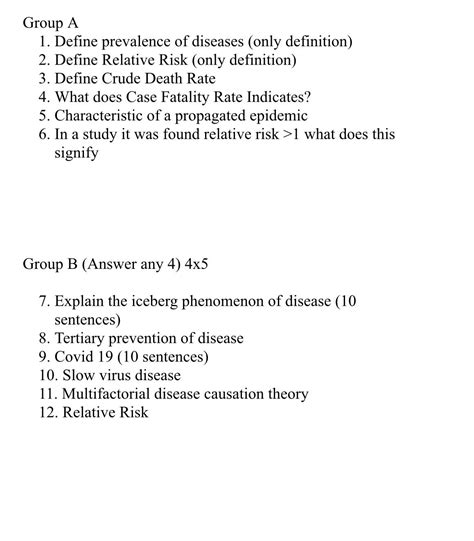 Solved Group Adefine Prevalence Of Diseases Only