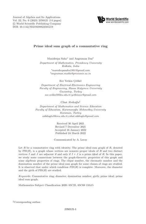 PDF Prime Ideal Sum Graph Of A Commutative Ring