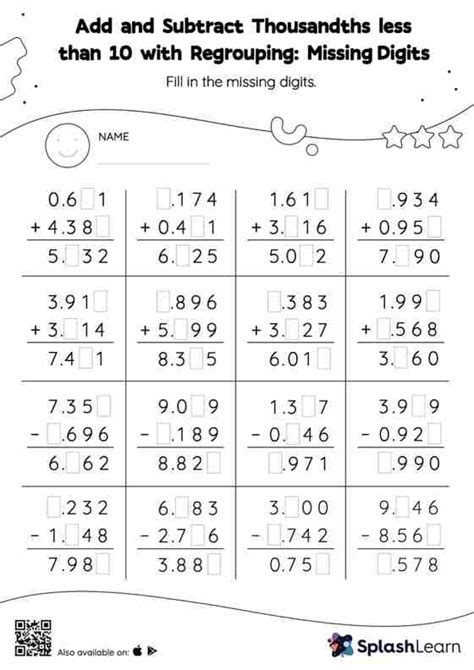 Add And Subtract Thousandths Less Than 10 With Regrouping Missing