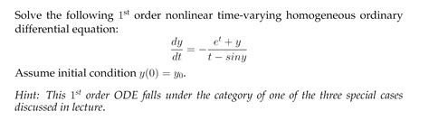 Solved Solve The Following 1st Order Nonlinear Time Varying