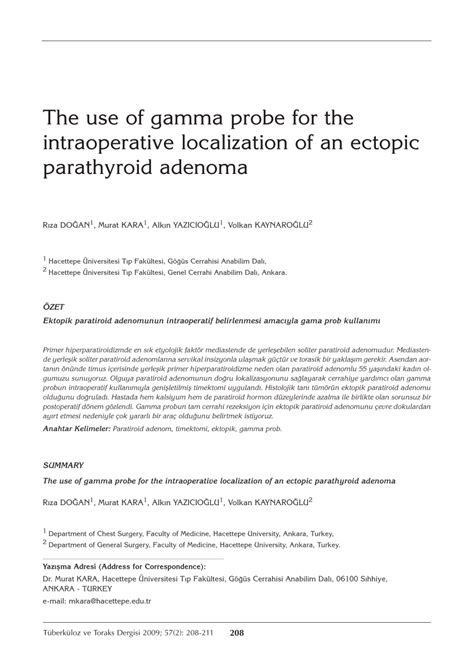 Pdf The Use Of Gamma Probe For The Intraoperative Localization Of An Ectopic Parathyroid Adenoma