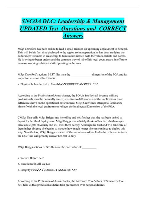 Sncoa Dlc Leadership And Management Updated Test Questions And Correct Answers Sncoa Stuvia Us