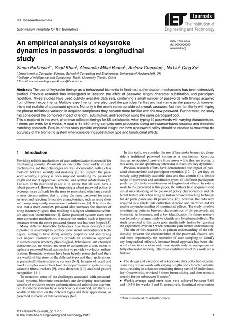 pdf an empirical analysis of keystroke dynamics in passwords a