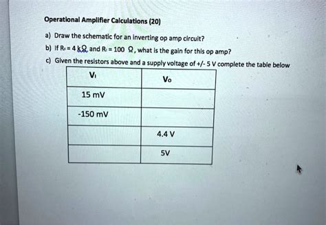 Solved Operational Amplifier Calculations A Draw The Schematic For An Inverting Op Amp Circuit