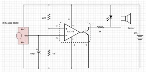 Infrared Beam Break Detector Detection Signal Generating Signal Processing Circuit Diagram
