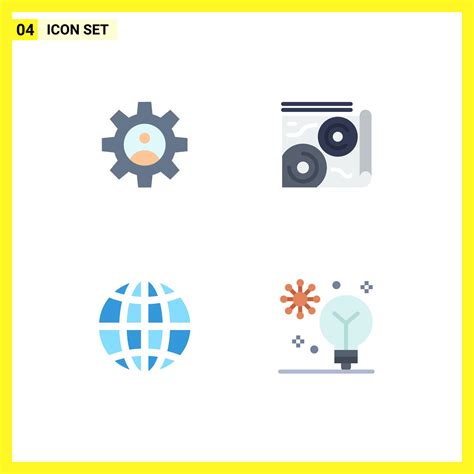 User Interface Pack Of 4 Basic Flat Icons Of Gear Global Use Guide Internet Editable Vector