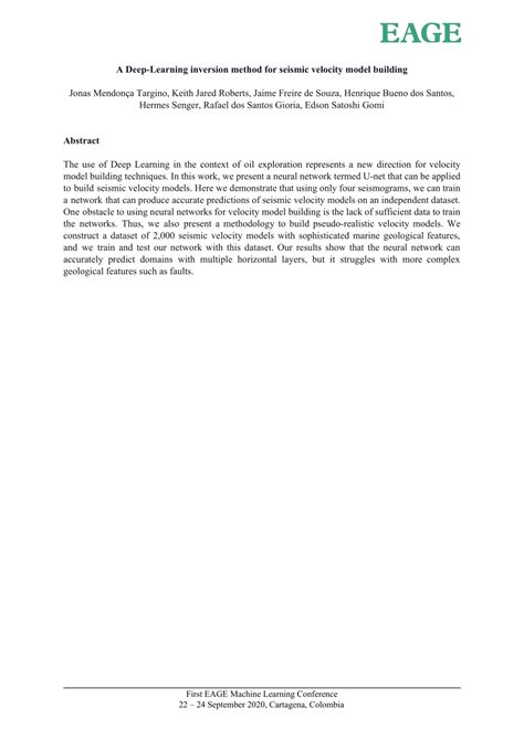 Pdf A Deep Learning Inversion Method For Seismic Velocity Model Building