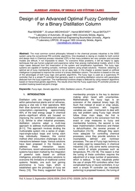 Pdf Design Of An Advanced Optimal Fuzzy Controller For A Binary Distillation Column