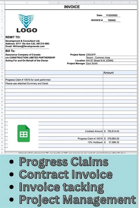 Invoice Template Spreadsheetcontractor Invoicing Percent Complete