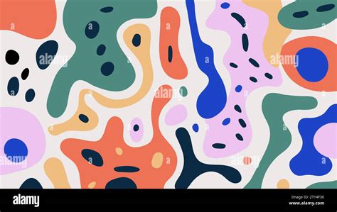 Colorful Hand Drawn Abstract Background With Organic Liquid Shapes And Dots Bold Color Blobs