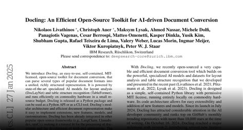 Paper Page Docling An Efficient Open Source Toolkit For Ai Driven