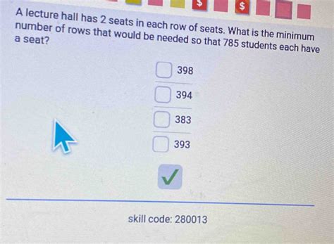 Solved A Lecture Hall Has 2 Seats In Each Row Of Seats What Is