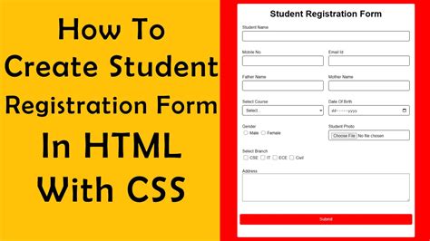 How To Create Student Registration Form In Html With Css Source Code