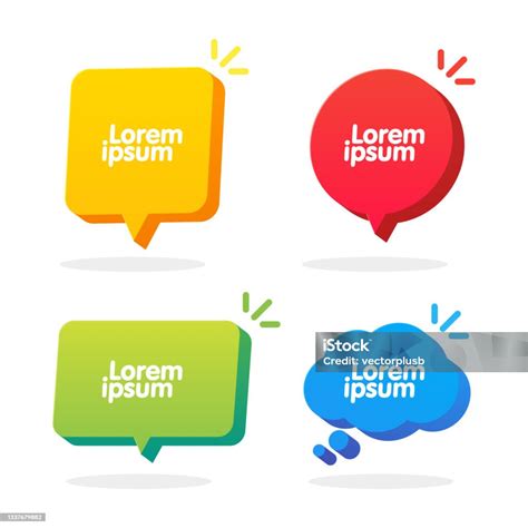 3d 음성 버블 셰이프 세트입니다 벡터 클라우드 정사각형 원 및 직사각형 채팅 상자 배너 0명에 대한 스톡 벡터 아트 및 기타