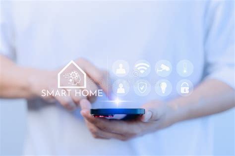 Adult Man Control Technology Ai Smart Home Devices Using A Smartphone Or Mobile Phone With