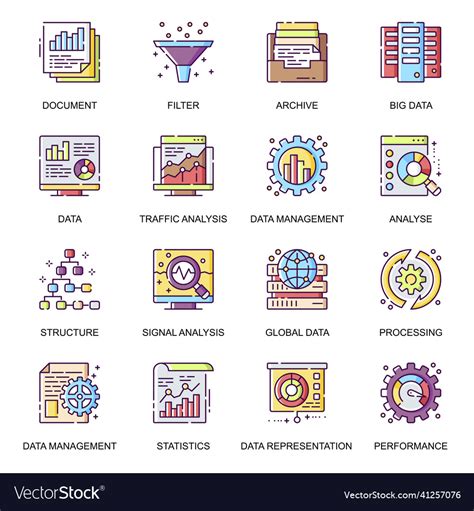 Data Analysis Flat Icons Set Traffic And Signal Vector Image