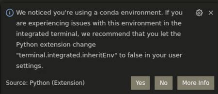 Python Extension That Recommends Terminal Integrated InheritEnv False Causes Terminal To Fail