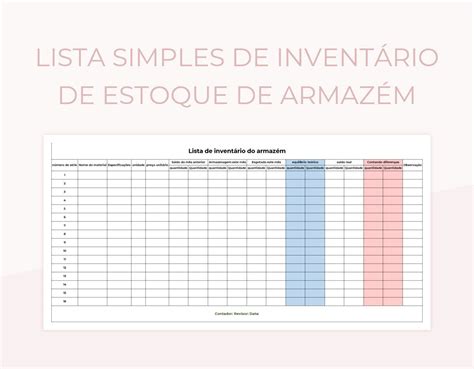 Planilhas Lista Simples De Inventário De Estoque De Armazém Excel E