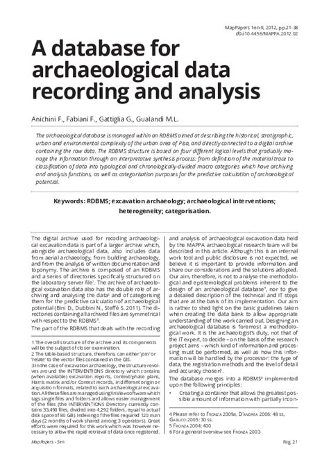 Pdf A Database For Archaeological Data Recording And Analysis