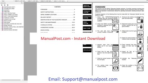 Bobcat Telescopic Handler T3571 T3571L Service MAanuals ManualPost Instant Download Auto Manuals