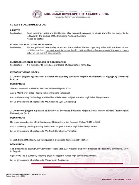 Script For Moderator Pdf