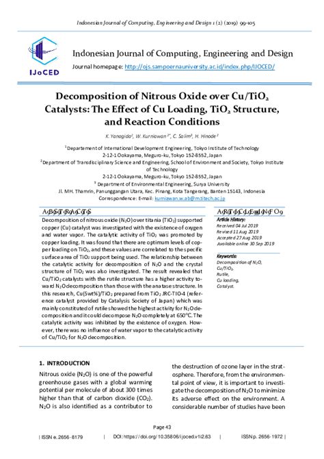 Pdf Decomposition Of Nitrous Oxide Over Cu Tio2 Catalysts The Effect Of Cu Loading Tio2