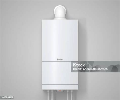 보일러 3d 렌더링 회색 벽 배경에 파이프가 있는 전기 가스 또는 콤비 온수기 가정용 욕실 기기 배관 설비 가정용 중앙 난방 시스템 장비 보일러에 대한 스톡 사진 및 기타