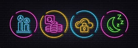 클라우드 보호 Ab 테스트 및 최소 라인 아이콘 검사 웹 응용 프로그램 인쇄용 네온 레이저 3d 조명 벡터 3차원 형태에 대한 스톡 벡터 아트 및 기타 이미지 Istock