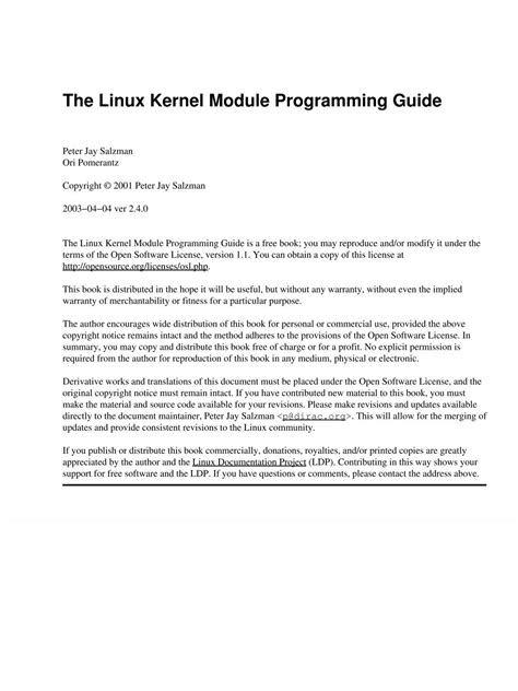 The Linux Kernel Module Programming Guide