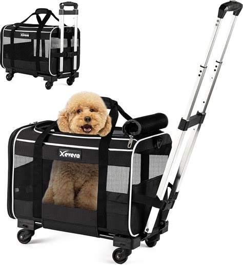 Cat Dog Carrier With Wheels Rolling Pet Carrier With Telescopic Handle