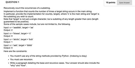 Solved Question 1 Recursively Count The Occurrences Of A