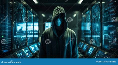 Data Breach Anonymous Hacker In Hood And Mask Stealing Data From Inside Data Center Generative